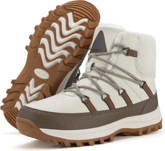 Mishansha Damen Winterschuhe Warm Gefüttert Winterstiefel rutschfest Outdoor Schneestiefel, Elfenbein 41