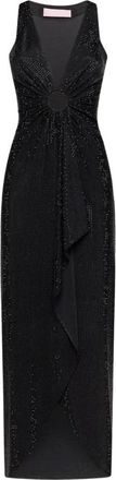 Twentyfourhaitch Femme, Robes, Noir, Taille: 46 FR Robe Midi avec Boucle Ovale