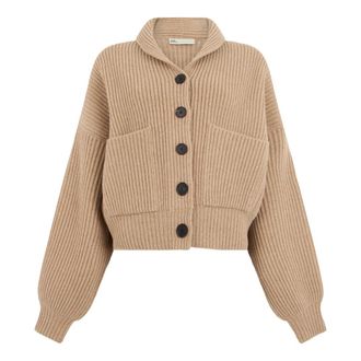 Tory Burch Rippstrick-Cardigan aus Wolle in verk&uuml;rzter Passform - - Knitwear - Damen - Beige - S