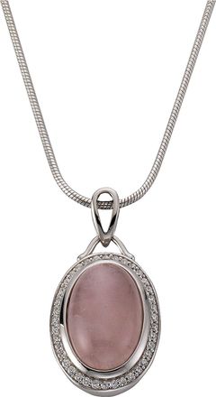 Zeeme Gemstones Halskette Silber 925 rhodiniert 42+5cm mit echtem Rosenquarz und Zirkonia-Steinen