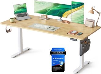 Songmics Höhenverstellbarer Schreibtisch elektrisch, 180 x 80 cm, Memory-Funktion mit 4 Höhen, USB-C-Anschluss, goldeichenfarben LSD138YA01