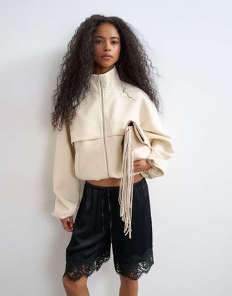 Topshop Veste densemble &agrave; col chemin&eacute;e - &Eacute;cru-Neutre