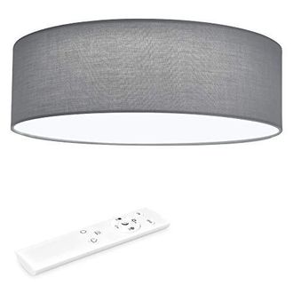 Navaris Plafonnier LED 22W - Rond 40cm &Oslash; Design Tissu Gris Clair - Plafonnier Lumi&egrave;re LED Variable avec Changement de Temp&eacute;rature de Couleur et T&eacute;l&eacute;commande