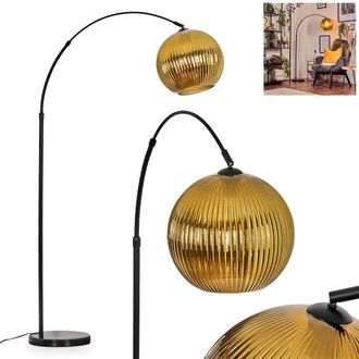 HOFSTEIN Stehleuchte Koyoto, Stehlampe aus Metall/Riffelglas in Schwarz/Gold mit Marmorfu&szlig;, verstellbare Leuchte im Retro-Design (Schirm &Oslash; 30 cm), Fu&szlig;schalter,