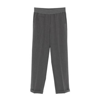 Le Tricot Perugia Pantalon droit &agrave; taille &eacute;lastiqu&eacute;e et revers - Femme - Pantalons - Gris - Taille: 36 FR