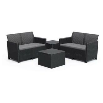 Keter Set 2 Sofas + 2 Couchtische Container claire doppelsofa aufbewahrungstisch Graphit - Keter