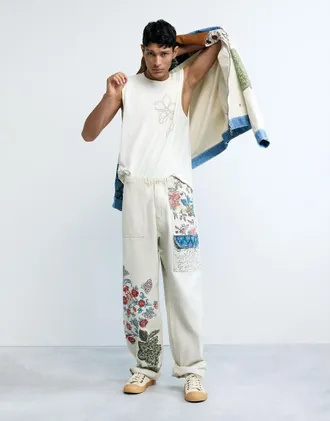 Desigual Pantalon long &agrave; fleurs - Blanc