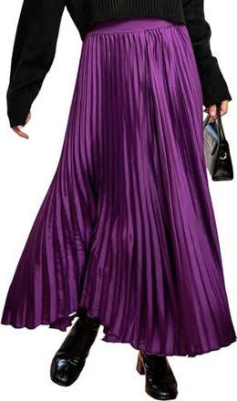 Cupshe Jupe maxi plissée taille haute élastique trapèze brillante pour femme, violet, XL