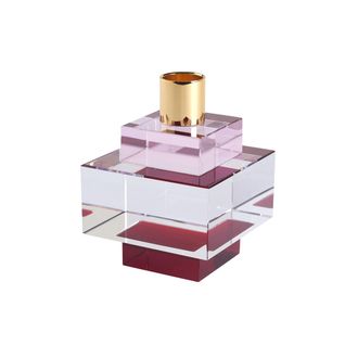 Gift Company Dioptrics Kerzenhalter, Eckig, Kerzenständer, Kerzen Halter, Kristallglas, Pink, H 7 cm, 15504013