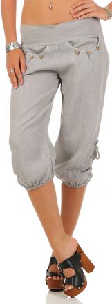 Malito more than fashion Malito Damen Capri Hose aus Leinen | Stoffhose in Unifarben | Freizeithose für den Strand | Chino - Kurze Hose 6302 (hellgrau, XL)