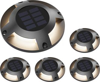 LEDs Com 5 Stück LED Solar-Bodenleuchte BUNSO für außen, IP65, Kunststoff, rund, 120 mm Ø, warmweiß