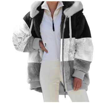Generic Teddyfleece Jacke Damen Lang Damen Winterjacke Gro&szlig;e Gr&ouml;&szlig;en Damen Fleecejacke Mit Kapuze Sport Damen Sweatjacke Casual Kapuzenjacke Damen Winter Mit Z
