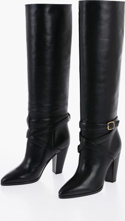Celine Knee-Length WILTERS Leather Boots with Ankle Strap 10cm Celine