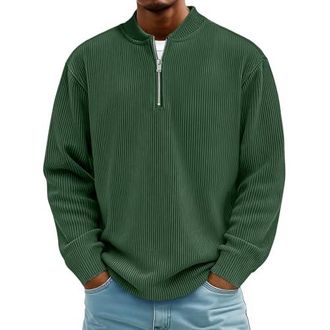 Generic DENGJIAMY Sweat-shirt &agrave; rayures verticales pour homme avec fermeture &eacute;clair 1/4, Vert, 3XL
