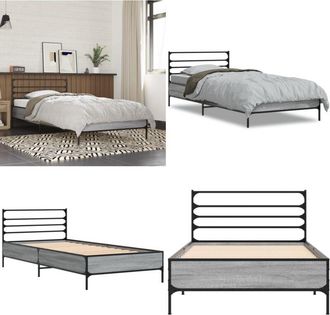 vidaXL Vidaxl - Bettgestell Grau Sonoma 100x200 cm Holzwerkstoff und Metall - Holzbettfassungen - Bettk&ouml;rper - Doppelbett - Einzelbett - Lattenrost - Home &