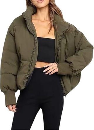 Generic Doudoune courte dhiver pour femme, baggy chaude, matelass&eacute;e, manteau dext&eacute;rieur court rembourr&eacute;, Vert, XXL