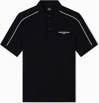 A|X Armani Exchange Short Sleeve Stripes Side Logo Three-Button Collar Polo, Noir, M Hommes