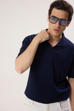Trendyol MAN Herren Dunkelblau Einfarbig Kurz Regular Fit Poloshirts