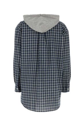 Miu Miu Womens Embroidered Flannel Shirt Blubianco Exterior: Cotton Camicie