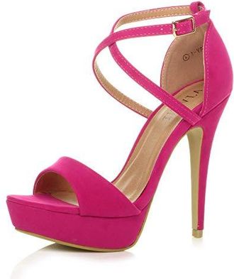 Ajvani Femmes Talons Hauts Ouvert lanières croisées Sandales Plateforme,Daim Rose Fuchsia,36 EU