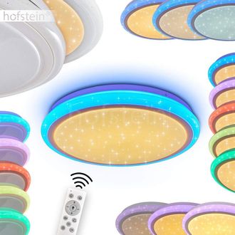 HOFSTEIN LED Deckenlampe Bermeo, dimmbares Panel aus Metall in Weiß, Deckenpanel m. Nachtlichtfunktion u. leuchtenden Rand, 32 Watt, 3000-6400 Kelvin, RGB Farb