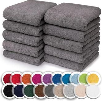 NatureMark Lot de 10 Gants de Toilette en éponge pour Le Visage et Les Mains - 100% Coton, Doux et absorbants - 30×30 cm, Gris Anthracite
