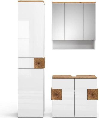 Vicco Badm&ouml;bel-Set Eden, Wei&szlig;, 3 Teile, mit Hochschrank, Vicco
