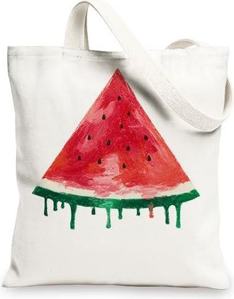 Generic Sacs fourre-tout en toile pastèque, sacs à provisions réutilisables, sacs à provisions réutilisables, légers et amusants avec bandoulière lavable en t