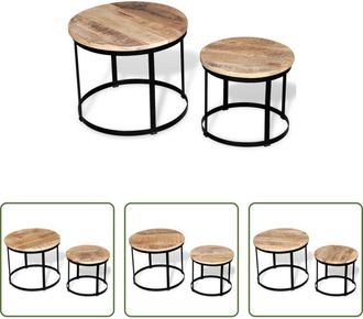 vidaXL vidaXL Mangoholz - 2-tlg. Couchtisch-Set Raues Mangoholz Rund 40cm/50cm