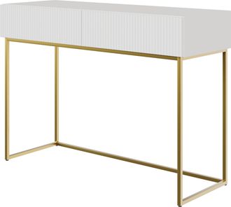 Selsey Schminktisch Makeup Tisch Frisiertisch Kosmetiktisch 110 cm Mit 2 Schubladen Veldio Weiß Goldene Beine