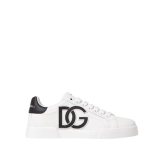 Dolce & Gabbana Femme, Chaussures, Blanc, Taille: 39 EU Baskets en cuir avec d&eacute;tails de logo d&eacute;coratifs