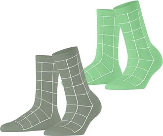 Esprit Damen Socken Sketched Grid Multipack W So Baumwolle gemustert 2 Paar, Mehrfarbig Green Grey 0030, 35-38