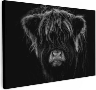 MuchoWow © Bild auf Leinwand Groß 120x80 cm XXL Schlafzimmer Bilder Wand Deko Wohnzimmer Modern Wanddeko Bilderwand Geschenk Schottisches Hochlandrind - Highla