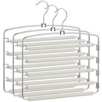 Songmics Hosenb&uuml;gel platzsparend, 3er Set Mehrfach-Kleiderb&uuml;gel aus Metall, rutschfeste Polsterung, schwenkbare Hosenstege, f&uuml;r je 5 Jeans, Anzughosen, Schals,