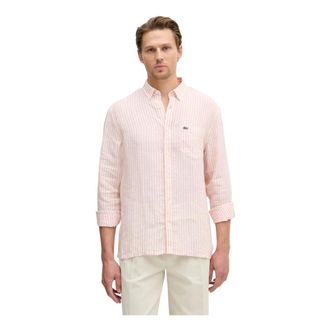 Lacoste Regular Fit Gestreiftes Leinenhemd - - Shirts - Herren - Rosa - 4XL
