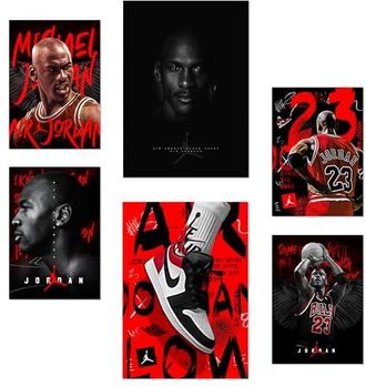 Nacnic Lot de 6 Embl&eacute;matique Jordan Grafiiti Rouge Et Noir Affiches avec illustration design pour d&eacute;corer les murs de la maison. Chambres, bureau, boutique P