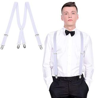 Satinior Bretelles dHommes Élastiques Bretelles de Pantalon Réglables Forme X avec Clips en Métal pour Halloween Noël (Blanc)