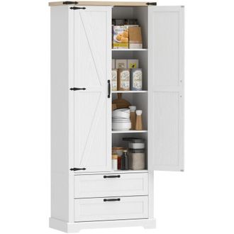 HOMCOM Armoire de cuisine - HOMCOM - 2 portes, 2 tiroirs, &eacute;tag&egrave;res r&eacute;glables - 76x40x180cm - panneaux de particules - blanc