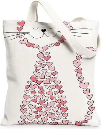 Generic Sacs fourre-tout en toile avec motif de chat mignon, sacs d&eacute;picerie r&eacute;utilisables, l&eacute;gers et lavables en toile pour le shopping, Tr, blanc, 13x15 Inch