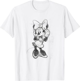 Disney Minnie Mouse Classic Full Body Black & White Sketch T-Shirt