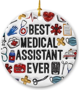 Generic Keramik Weihnachts Ornamente Bester Medizinischer Assistent Aller Zeiten Druck Weihnachtsbaum Deko Christbaumschmuck Mit Seil 7.3Cm