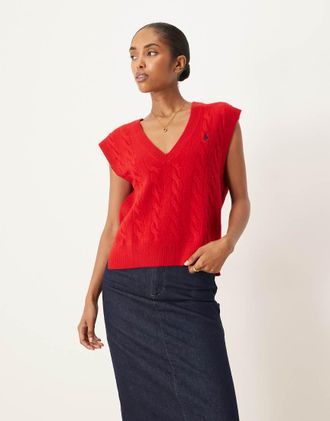 Polo Ralph Lauren Pull sans manches en maille torsadée de laine majoritaire - Rouge