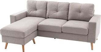 HOMCOM Homcom - Canapé dangle 3 places design scandinave - dossier effet capitonné, repose-pied amovible - piètement bois tissu gris clair