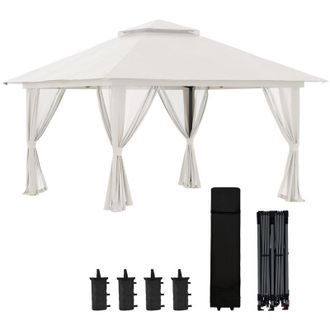 OUTSUNNY Tonnelle barnum de jardin pop-up pliant 3,92L x 3,92l x 2,83H m sacs de lestage et transport inclus cr&egrave;me