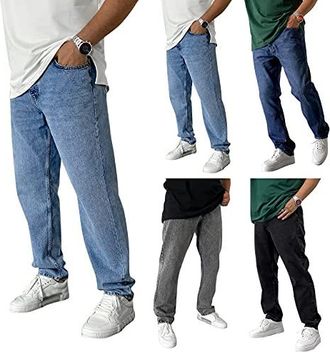 Generic Jean ample pour homme avec braguette à boutons - Coupe droite - Coupe classique - Pantalon décontracté - Pantalon en jean robuste - Pantalon de travai