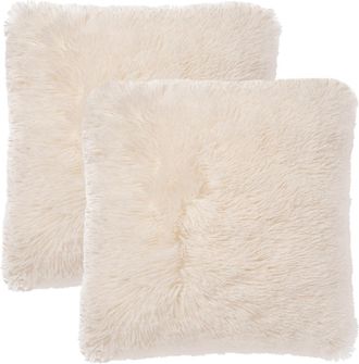 Sienna Fluffy Shaggy 2 St&uuml;ck Kissenbezug 45 x 45 cm Quadratisch Lange Weiche Faser Home Sofa Kissen Couch Wende Set Naturcreme