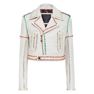 Philipp Plein Nappa Crop Perfecto - - Jackets - Damen - Wei&szlig; - XS