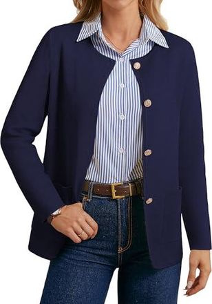 Grace Karin Cardigan en tricot pour femme &agrave; manches longues, col rond, boutonnage et coupe r&eacute;guli&egrave;re pour lhiver, bleu marine, M