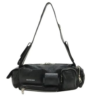 Balenciaga Sac bandouli&egrave;re en cuir Superbusy Pre-owned - Femme - Pre-owned - Noir - Taille: ONE Size