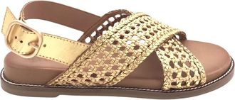 Inuovo Inuovo, Femme, Chaussures, Jaune, Taille: 38 EU Sandale Plate &agrave; Brides Crois&eacute;es en Cuir Tress&eacute;